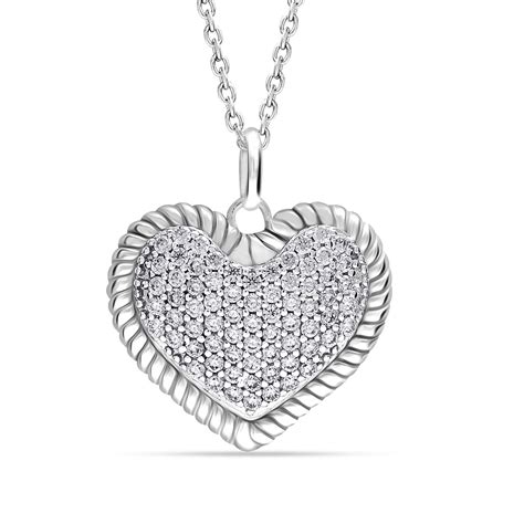 Lecalla Buy 925 Sterling Silver Cz Pave Heart Pendant Cable Link