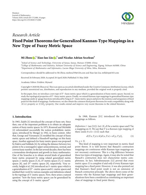 PDF Fixed Point Theorems For Generalized Kannan Type Mappings In A New Type Of Fuzzy Metric Space