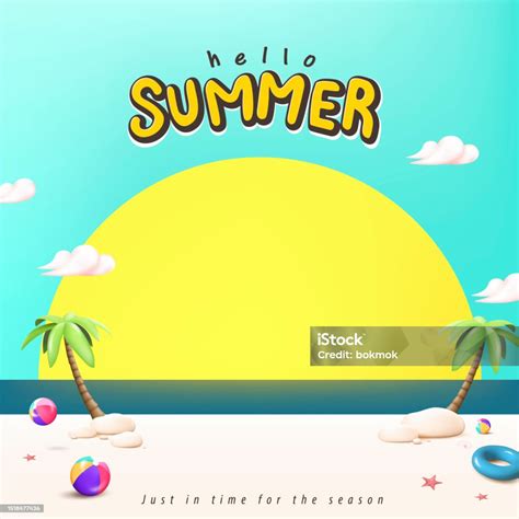 砂と夏のビーチの夕日シーンデザインを持つ夏の旅行ポスターバナー 3dのベクターアート素材や画像を多数ご用意 3d イラストレーション
