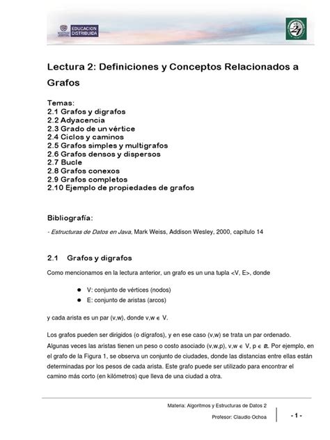 Algoritmos Y Estructura De Datos Lectura 2 Pdf Teoría De Grafos
