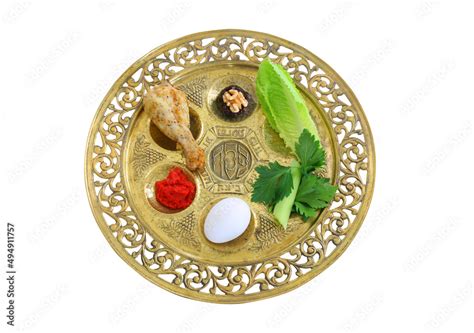 Pesah Celebration Concept Jewish Passove Holiday Traditional Plate