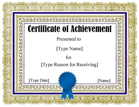 Word Template Certificate Of Achievement