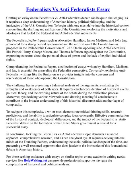 Federalists Vs Anti Federalists Essay Analysis