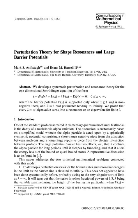 Pdf Perturbation Theory For Shape Resonances And Large Barrier Potentials
