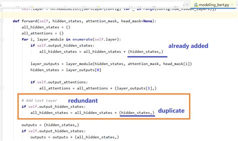 remove duplicate hidden states of the last layer in bertencoder in