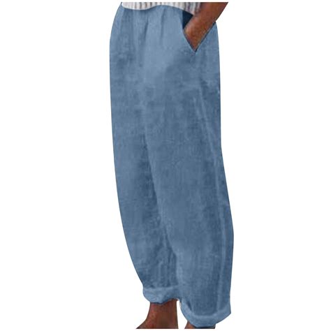 Womens Cotton Linen Cropped Pants Elastic Waist Floral Printed Capris