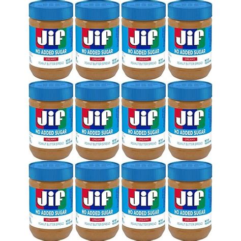 12 Ct 155 Oz Jif No Added Sugar Creamy Peanut Butter Spread 2528 2