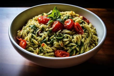 Tomato Basil Pesto Orzo Premium Ai Generated Image