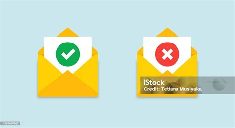 봉투를 엽니다 알림 편지를 재치 승인된 거부된 메시지입니다 체크 마크 크로스 마크노란색 우편 봉투에 문서 웹 아이콘 개념에 대한 스톡 벡터 아트 및 기타 이미지 Istock