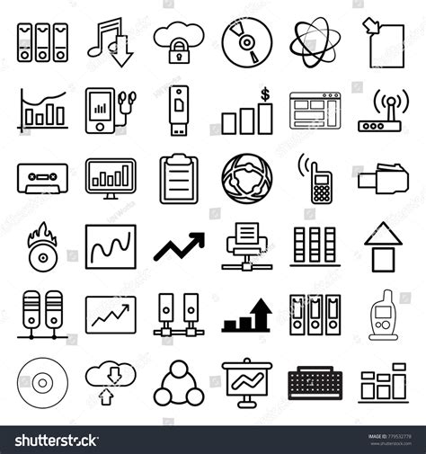Data Icons Set Of 36 Editable Outline Data Royalty Free Stock Vector