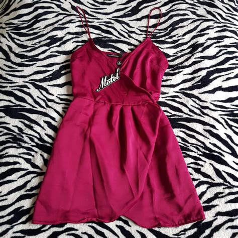 Motel Furia Burgundy Red Satin Wrap Dress 🌿 Motel Depop
