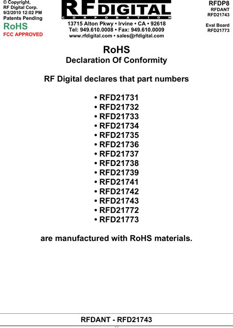 RF Digital RFDANT RF Antenna Module User Manual