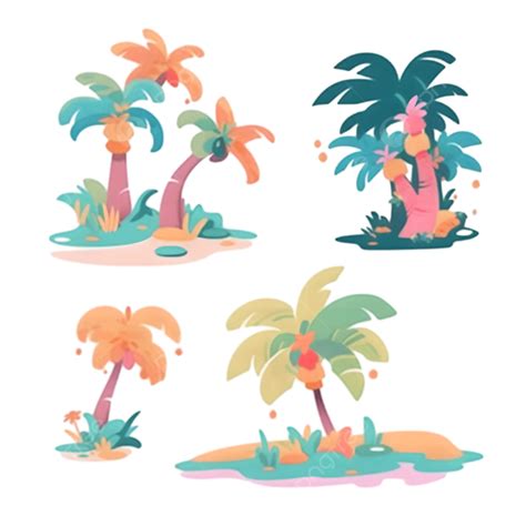 Coconut Tree Beach Cute Cartoon Illustration Tree Clipart Beach