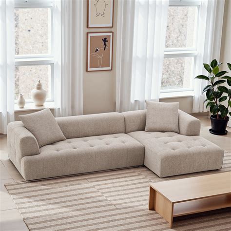 Wade Mocha Boucle L Shaped Right Sectional Sofa Midinmod