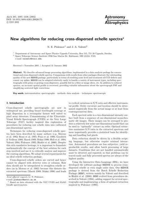 PDF New Algorithms For Reducing Cross Dispersed Echelle Spectra