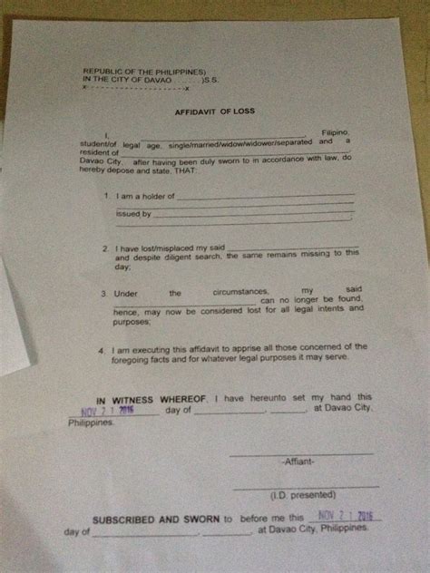 Affidavit Of Lost Passport Form Philippines AffidavitForm Net