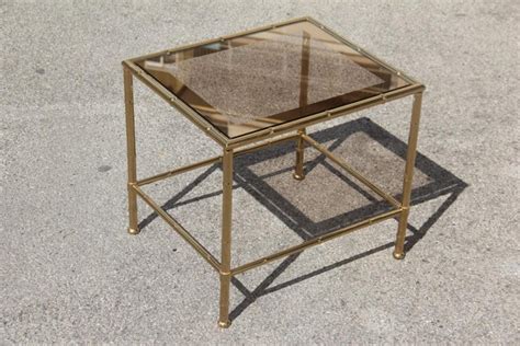 Table Coffee Brass Gold Mirror Glass Top Italian Design 1970s Bamboo