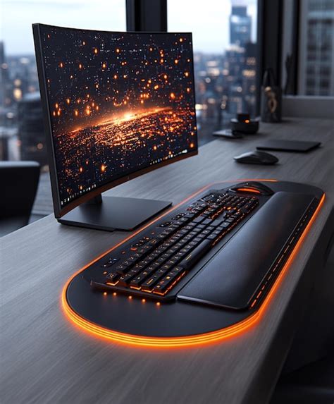 Sleek Office Desk Setup With A Dualmonitor Wallpaper Premium Ai