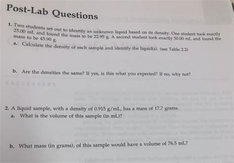 Solved Post Lab Questions Two Students Set Out To Chegg