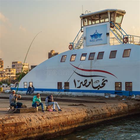 Port Fuad Car Ferry Pier And White Mosque Port Said Egypt Editorial