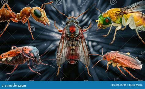 Selection Of Nasty Insect Pests Cockroach Carpenter Ant Termite Fly