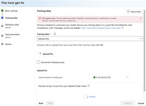 file import error when attempting to fine tune gpt 4o in azure ai