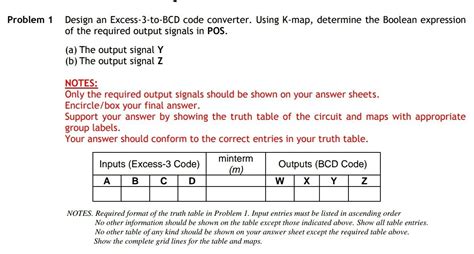 Solved 1 Design An Excess 3 To Bcd Code Converter Using