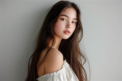 Premium Photo Elegant Young Woman With Long Brown Hair Posing