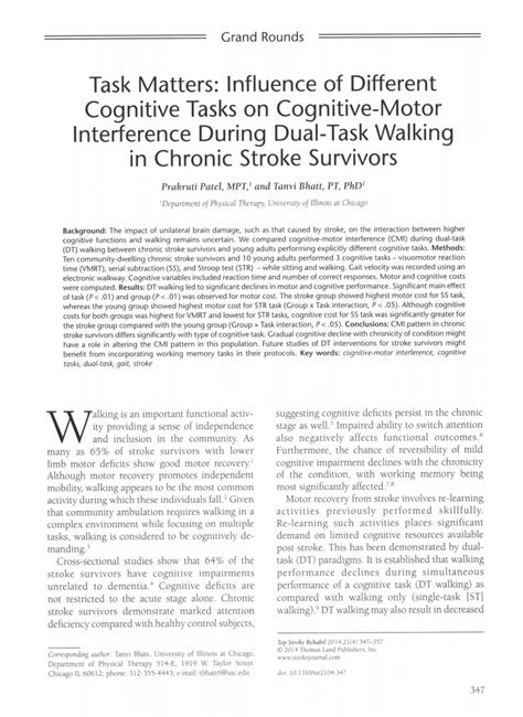 Pdf Task Matters Influence Of Different Cognitive Tasks On Cognitive Motor Interference