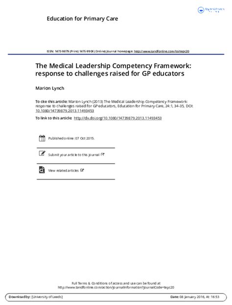 Pdf The Medical Leadership Competency Framework Response To