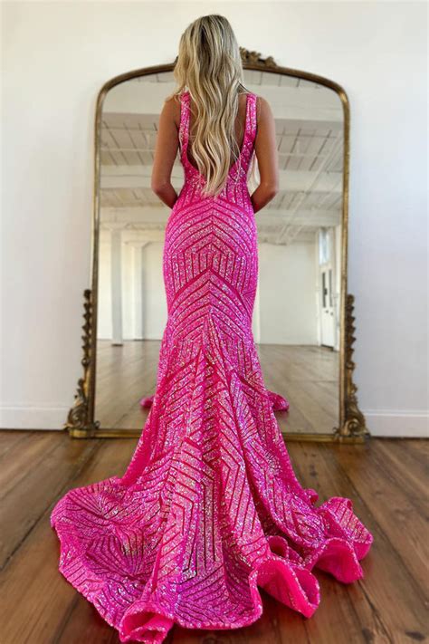 Nina Mermaid Deep V Neck Sequins Prom Dress Kissprom