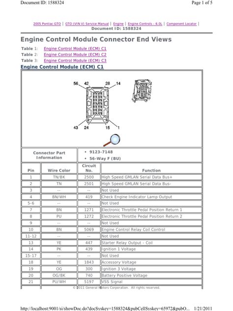 Engine Control Module Connector End Views Download Free Pdf