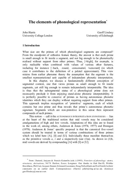 Pdf The Elements Of Phonological Representation