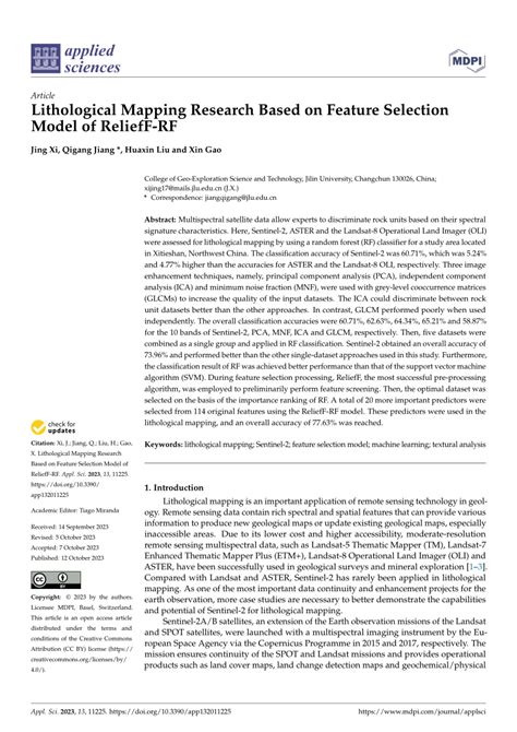 pdf lithological mapping research based on feature selection model of relieff rf