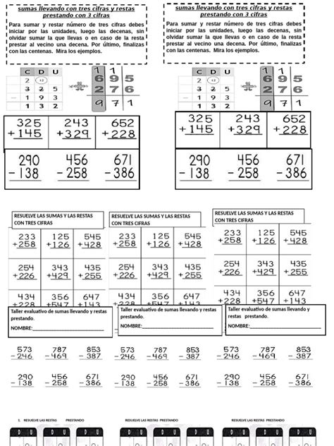 Sumas Y Restas De 3 Cifras Pdf