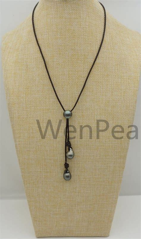 Big Tahitian Pearl Necklace Pearl And Leather Lariat Necklace Light