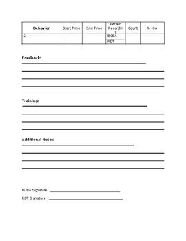 IOA Data Sheet By ABA And BCBA Resources TPT