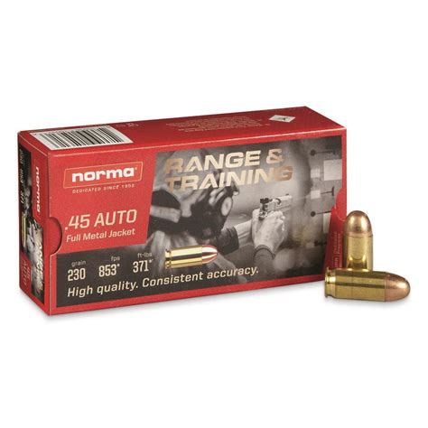 Norma 45 Auto Fmj 230 Grain Tmj 50 Rounds 719690 45 Acp Ammo