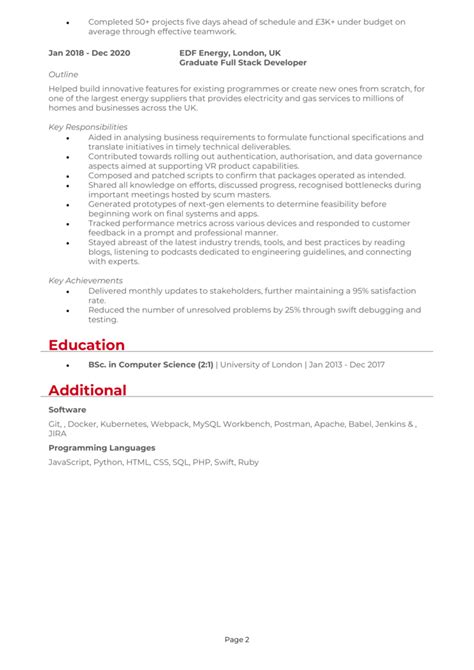 Junior Full Stack Developer CV Example Guide Land Jobs
