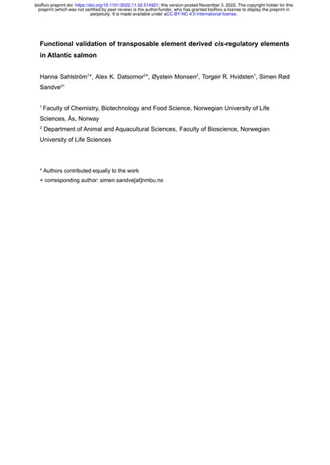 Pdf Functional Validation Of Transposable Element Derived Cis