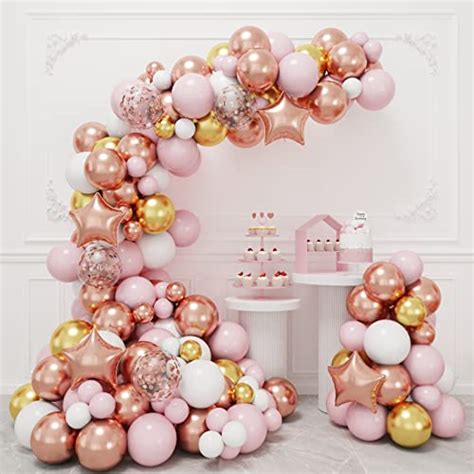 Rubfac Rose Gold Balloon Garland Arch Kit With Pink Gold White Balloons