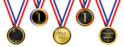 파란색 흰색 빨간색 리본이 달린 금메달 우승자와 챔피언을 위한 금속 보상 배지가 있는 트로피 메달 Championship에 대한 스톡 벡터 아트 및 기타 이미지 Istock