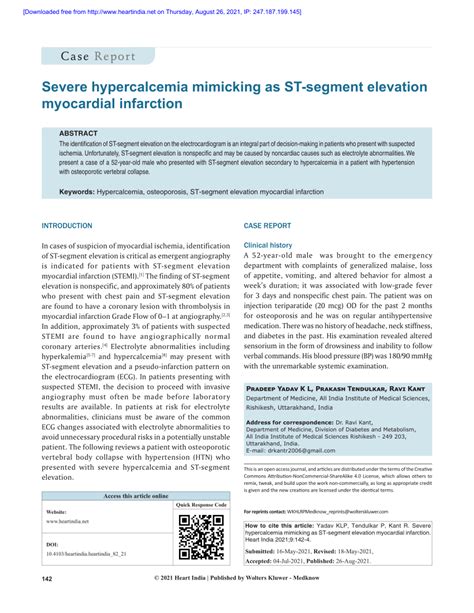 Pdf Severe Hypercalcemia Mimicking As St‑segment Elevation Myocardial Infarction Pdf Severe Hypercalcemia Mimicking As St‑segment Elevation Myocardial Infarction