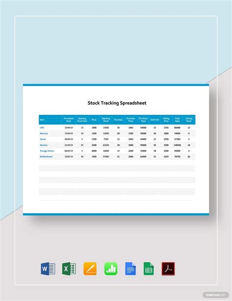 Stock Tracking Spreadsheet Template In Google Docs Google Sheets Pages Apple Numbers Word