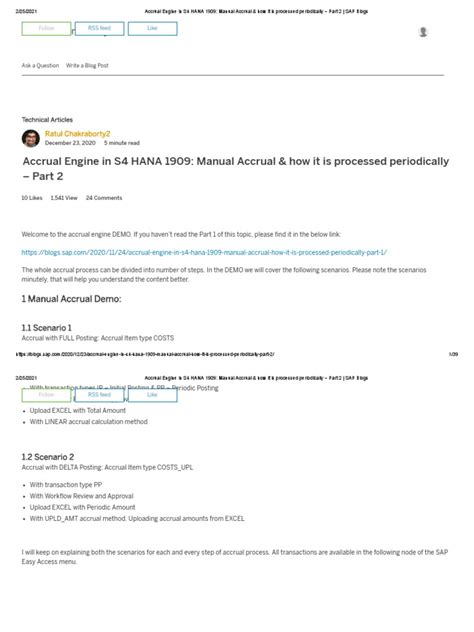 Accrual Engine In S4 Hana 1909 Manual Accrual And How It Is Processed Periodically Part 2