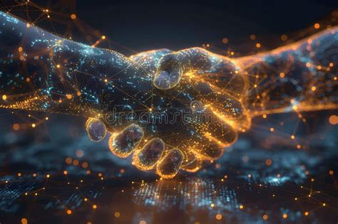 Digital Partnership Handshake With Glowing Network Nodes And Connections Tech Collaboration