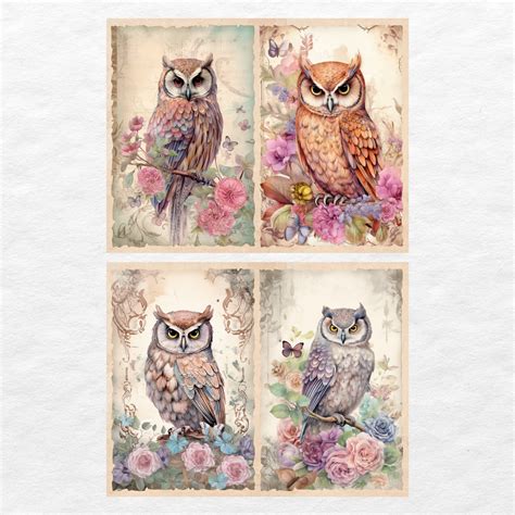 Fantasy Owl Junk Journal Kit Watercolor Owl Journal Pages Owl Etsy