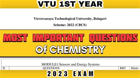 Most Important Questions Of Chemistry 1st Year Vtu 2023 Exam Chemistry Vtu Youtube