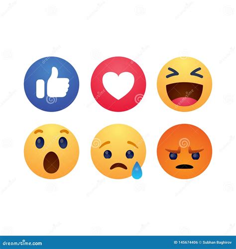 set of reactions emotion buttons simple flat style vector illustration