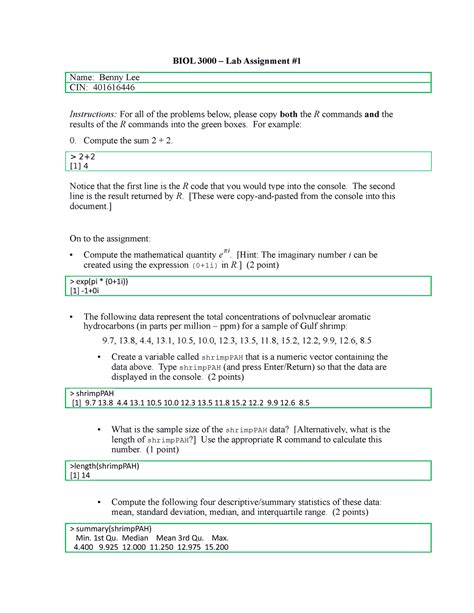Lab Assignment 1 Lab1 Assignement Biol 3000 Lab Assignment Name